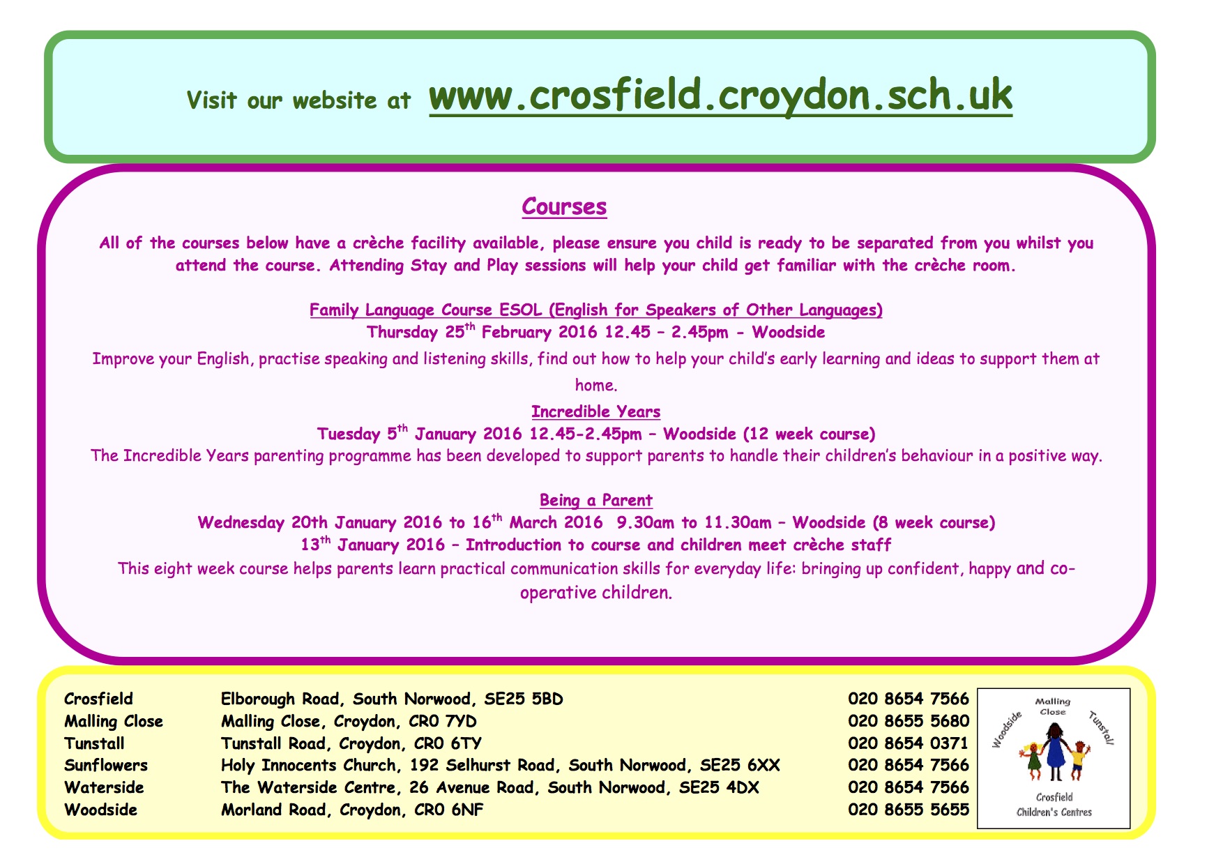 Timetable for local Children’s Centre activities – Heavers Farm Primary ...