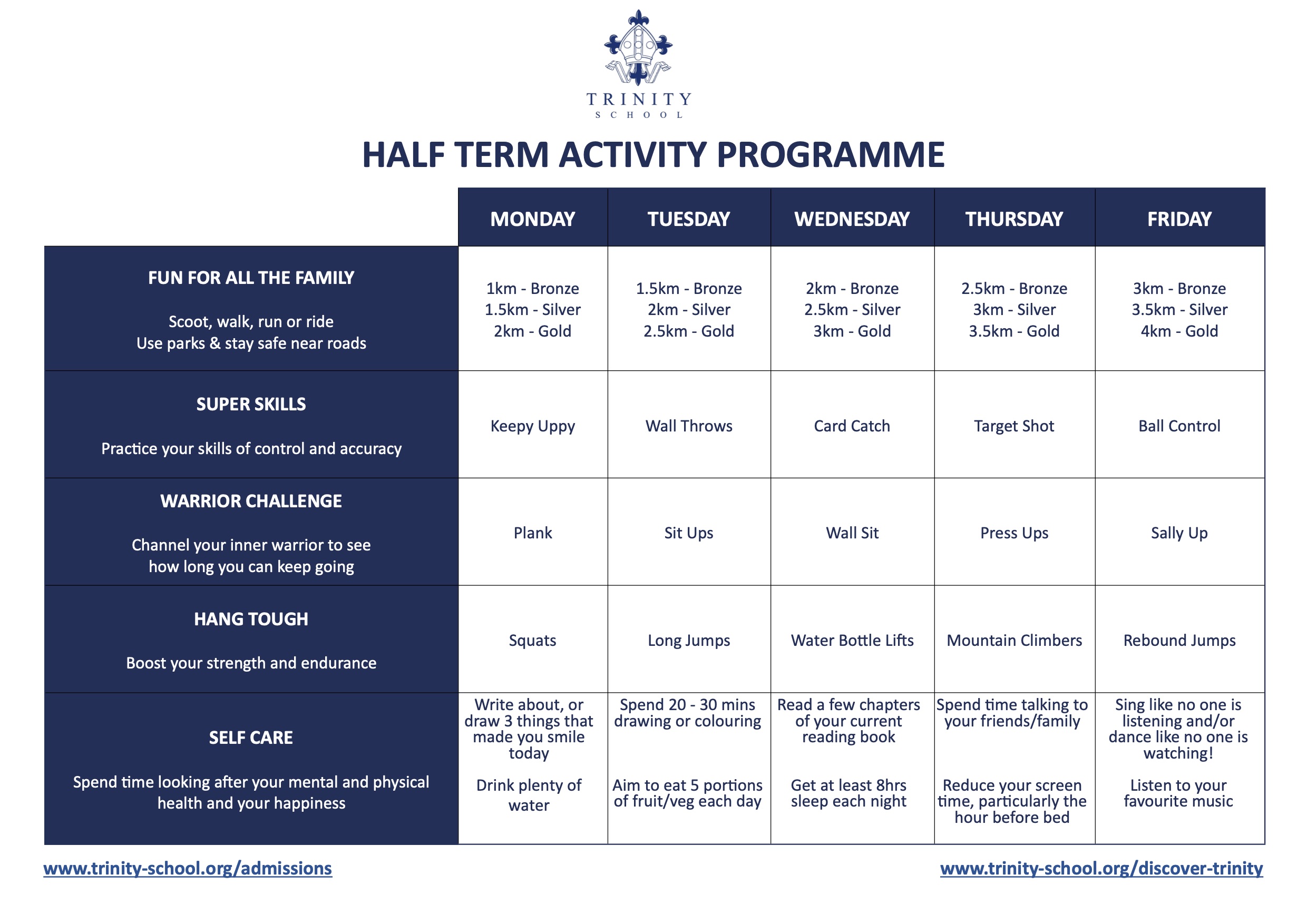 Half Term Activities from Trinity School – Heavers Farm Primary School